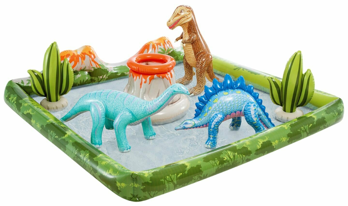 Детский надувной игровой центр-бассейн "Динопарк", игровой комплекс для плавания и купания, не надувное дно, 201х201х36 см