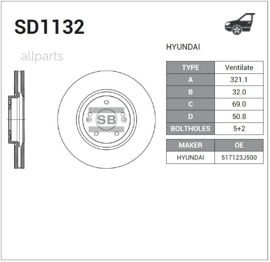 SANGSIN BRAKE SD1132 диск тормозной передний!\ Hyundai ix55 3.0V 08>