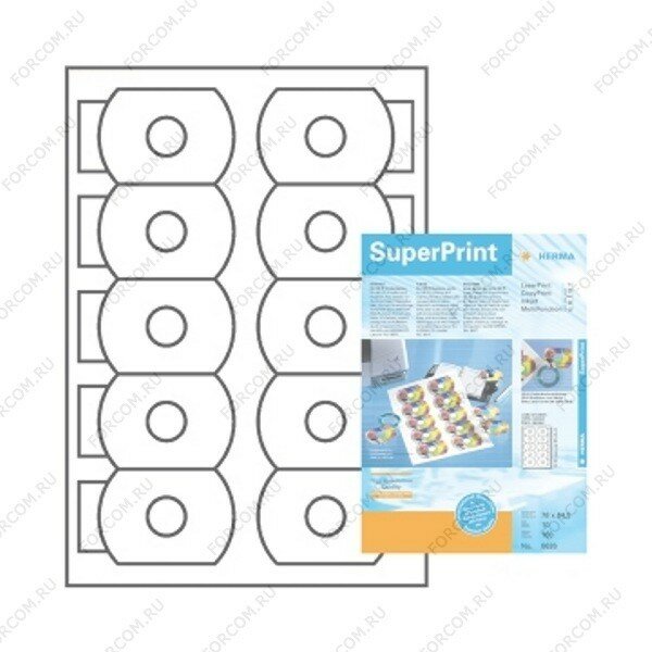 HERMA 8626 Этикетки самоклеющиеся для CD-визитных карт Бумажные А4, 78.0 x 54.5, цвет: Белый, клей: перманентный, для печати на: струйных и лазерных аппаратах, в пачке: 10 листов/100 этикеток