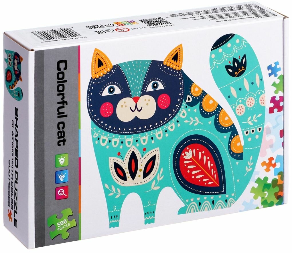Фигурный картонный пазл "Сказочный кот", игра-головоломка для детей, расширяем кругозор, развиваем мелкую моторику, паззл из 500 уникальных деталей, 57 х 57 см