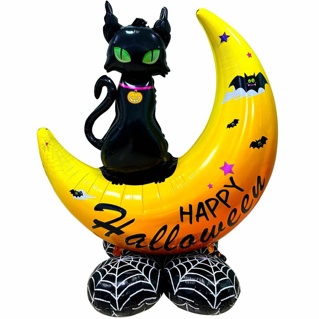 Шар 3D (49'/124 см) Фигура на подставке "Кошка на луне", 1 шт. в уп. для оформления праздника