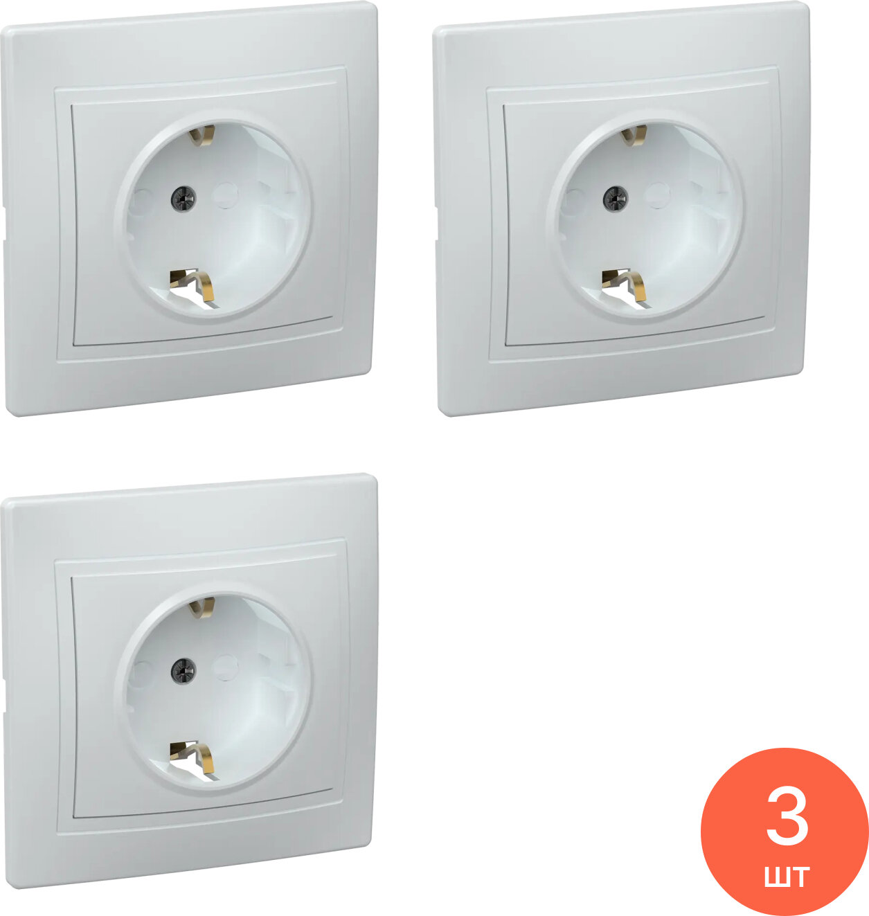 Розетка силовая штепсельная IEK / ИЭК Кварта РСш10-3-КБ, 16А 250В IP20, белый, с заземляющим контактом и защитной шторкой ERK14-K01-16-K (комплект из 3 шт)