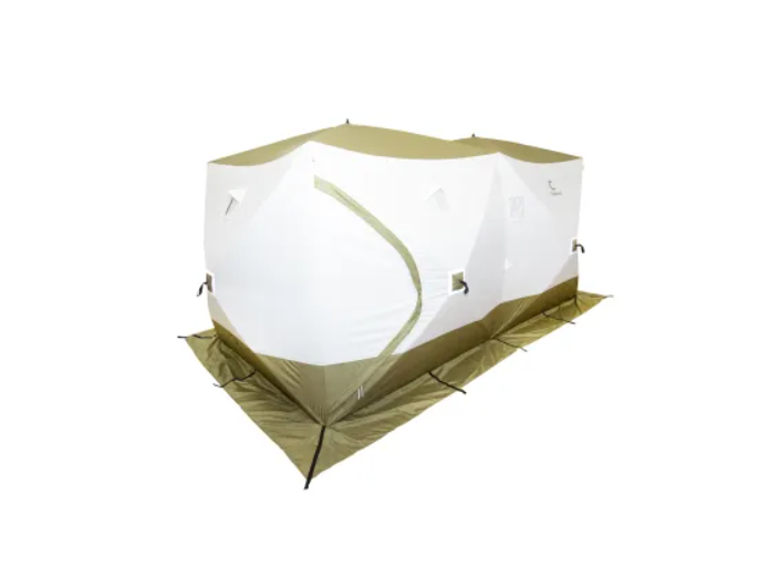 Палатка зимняя куб следопыт "Premium" 4,2х2,1 м, 2-х комнатная, 3 слоя, оливковый/белый