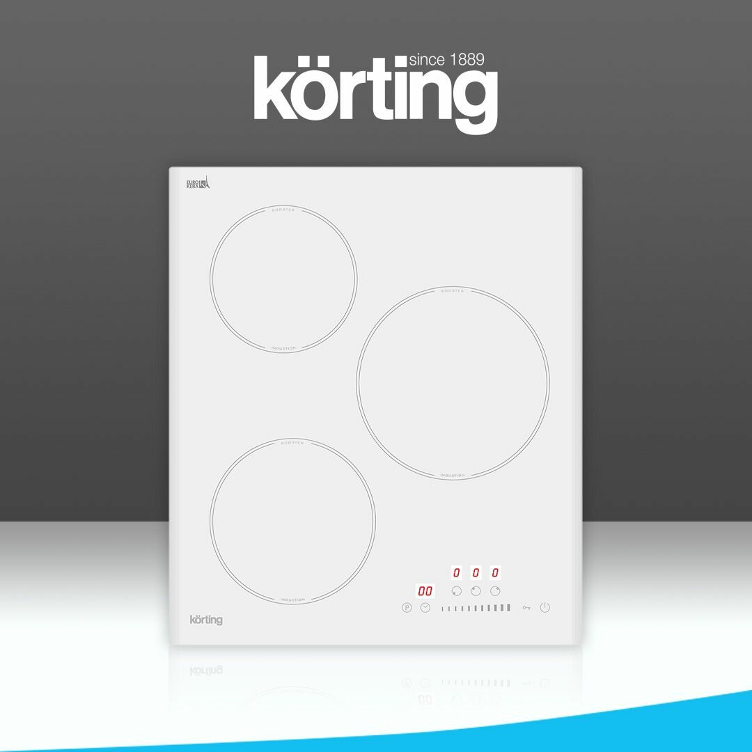 Индукционная варочная панель Korting HI 43053 BW ширина 45 см, 3 конфорки, сенсорный слайдер, белый