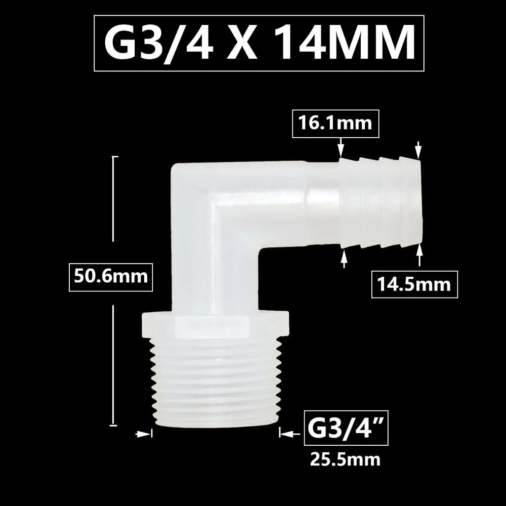 Коленка G3/4" x 14мм, пластик, цвет 14MM