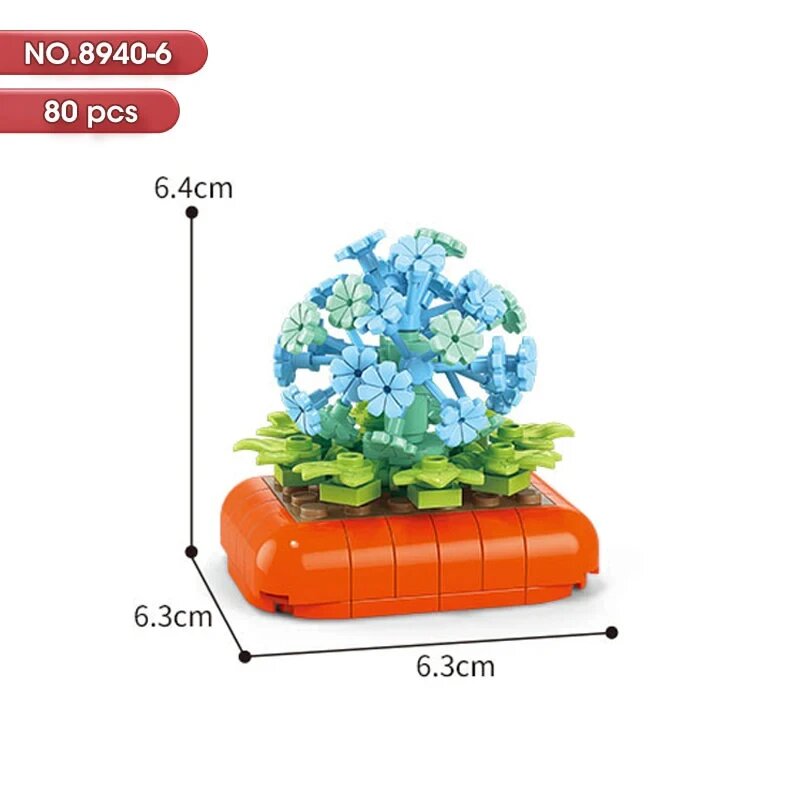 Конструктор CyunSing, цветок в горшке, 80 деталей, 6.4x6.3 см, без коробки