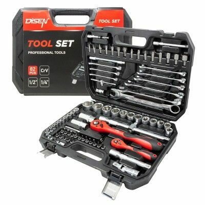 Набор инструментов 82 предмета, 1/4", 1/2" (6гр.), 4-32 мм, в кейсе