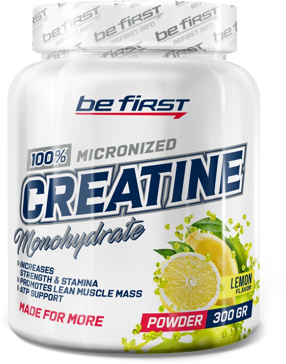 Креатин моногидрат Be First Creatine Micronized Powder (банка) - 300 грамм, лимон