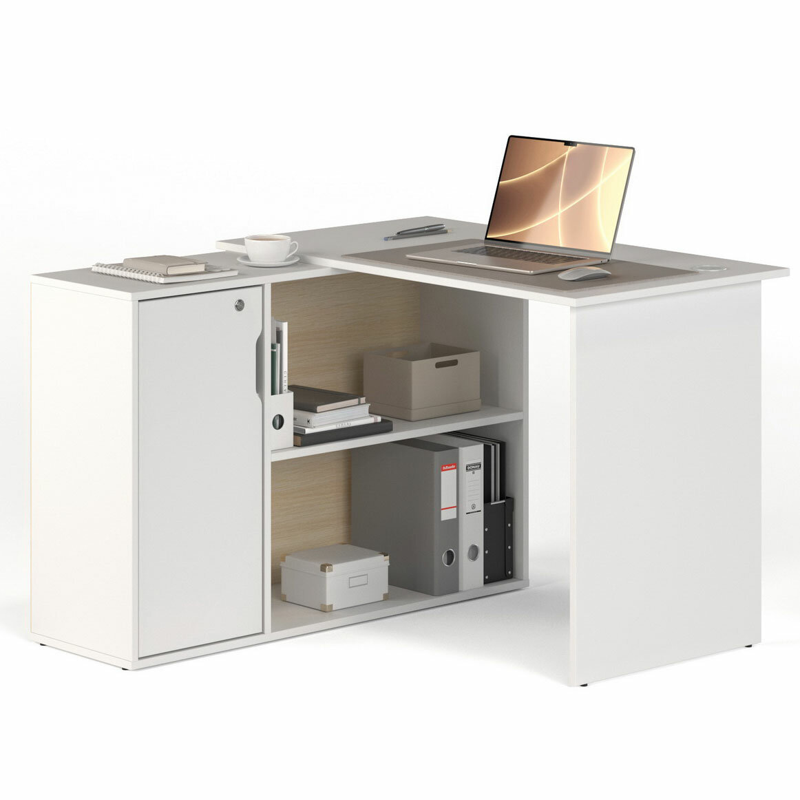 Письменный стол с поворотной тумбой с дверцей (тумба слева) МагМебель №91 белый