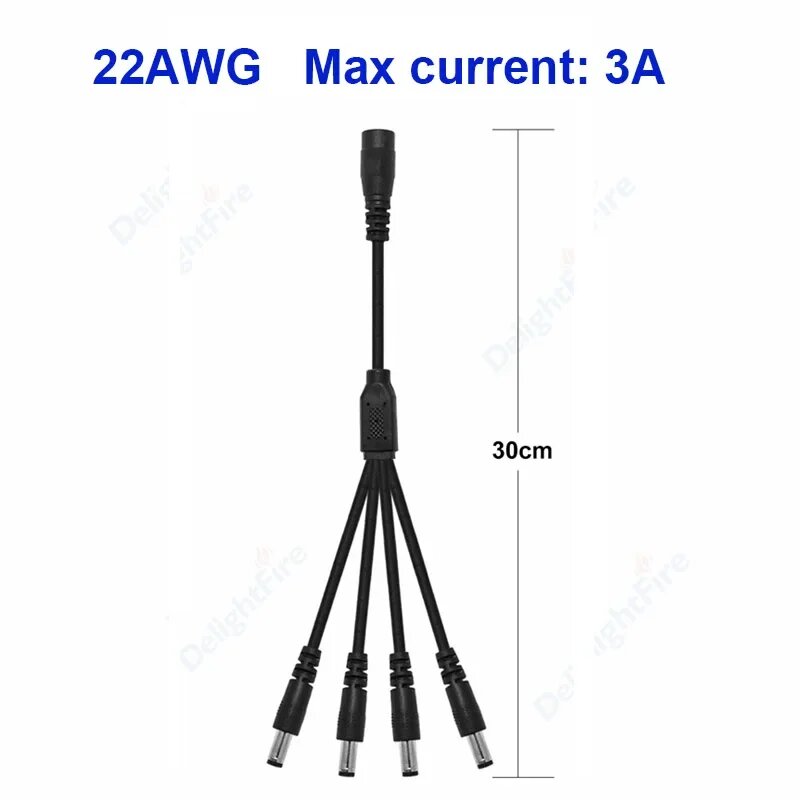 Разветвитель кабеля питания DelightFire DC power splitter cable 1pcs, 1 to 4 way black