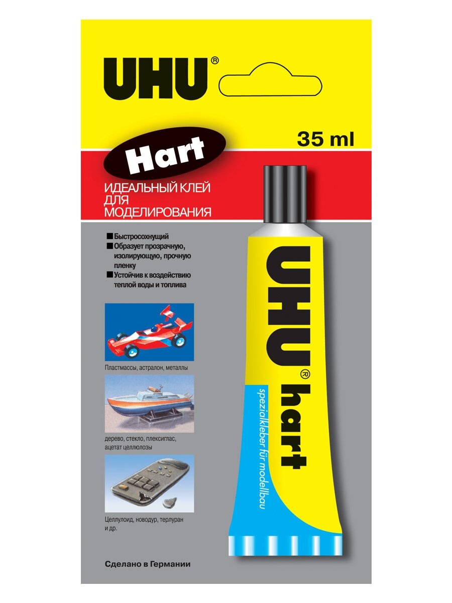 Клей универсальный для твердых пластиков UHU "Харт" 35 г, цвет прозрачный, от -10 С до +70 С