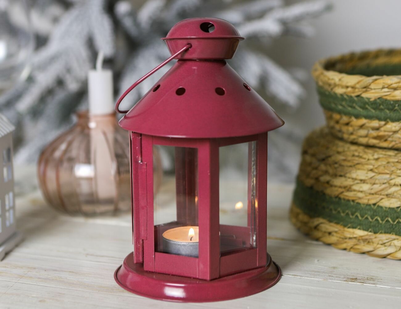 Фонарик-подсвечник добруша лиловый, металл, стекло, 18 см, Kaemingk 801778-2