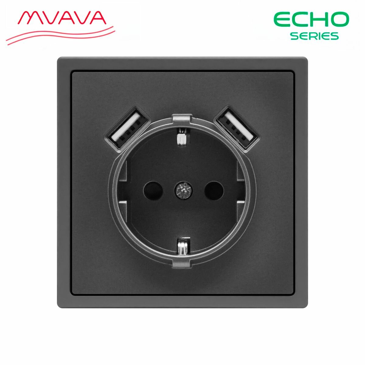 Розетка echo с Usb АА 10W, 1 пост 16А, рамка пластик 81х81, цвет серый