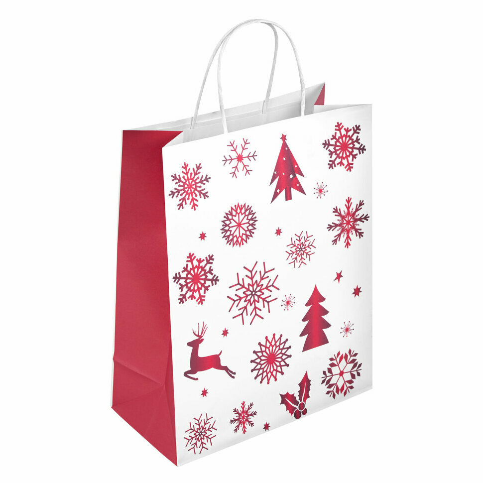 Пакет подарочный комплект 10 штук, новогодний, 26x13x32 см, "Winter Kraft", золотая сказка, 591960, 591960