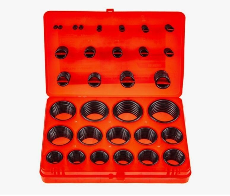 Набор уплотнительных колец (красный) ER-78382: 2.9х1.78-43.82х5.34мм резиновых, маслобензостойких, 382пр, в кейсе эврика /1/20 NEW