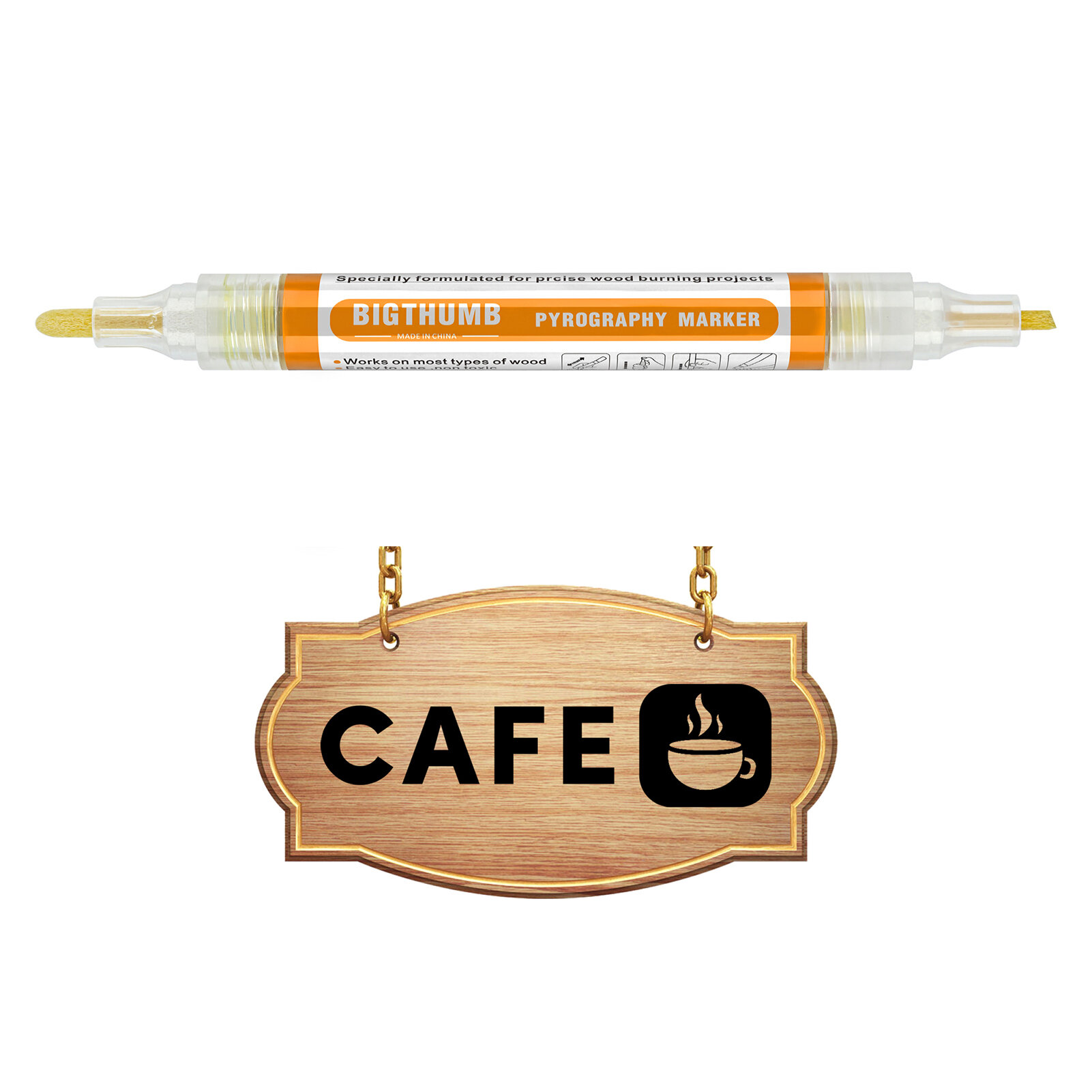 Ручка для выжигания по дереву Маркер для химической пирографии Безопасный инструмент для ожогов для проектов DIY Карандаш для рисования по дереву Черновой карандаш Двойной наконечник для ручки с косой головкой 1 мм и круглой головкой 3 мм