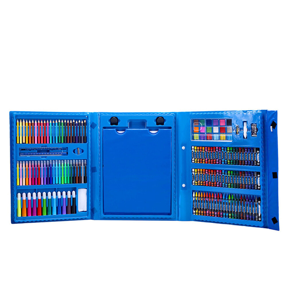 H&B Набор для рисования 208 деталей Инструменты для рисования детей Фломастеры Краски Масляные пастели Цветные карандаши Канцелярские принадлежности для учеников Подарки для детей Розовый Синий