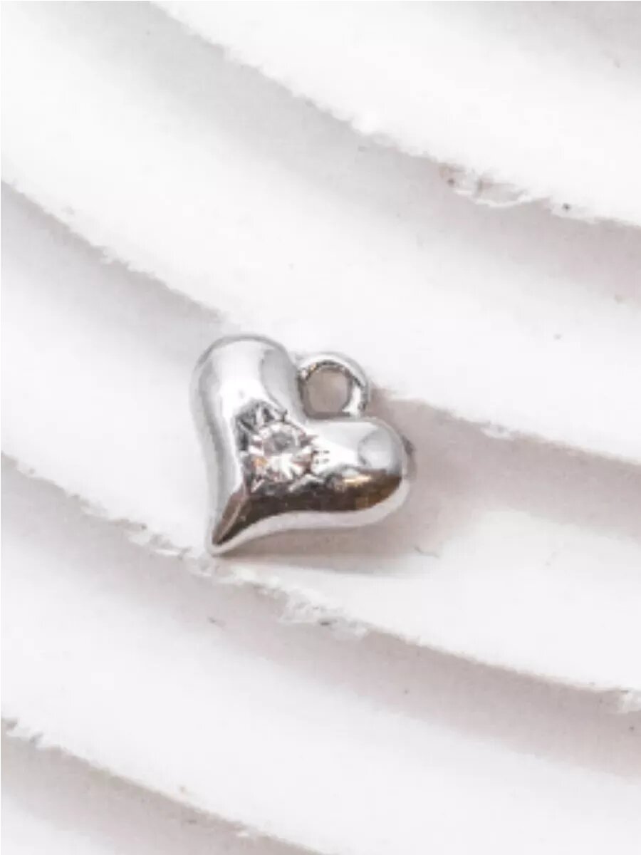 8284 Мини подвеска серебристая сердечко с фианитом 1 шт топ