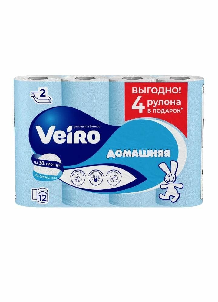 Туалетная бумага Veiro 2-х слойная 1 упаковка 12 рулонов, без запаха
