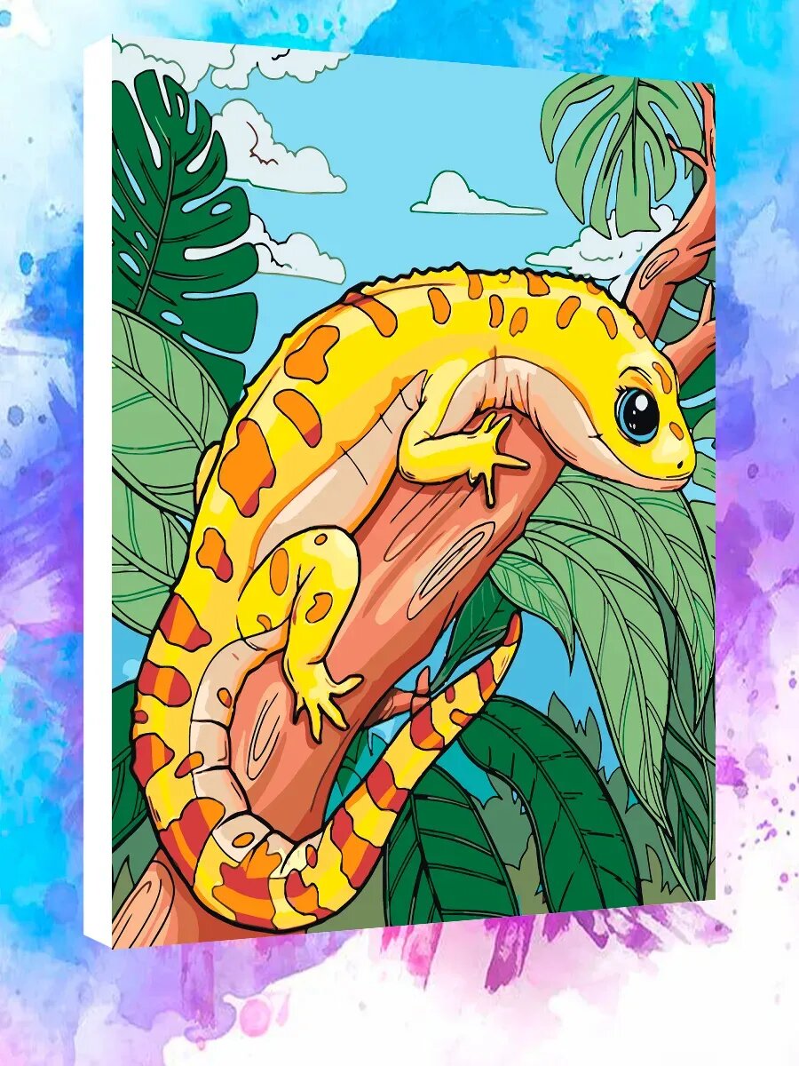 Картина по номерам Ящерица Геккон Пресмыкающееся Рисунок