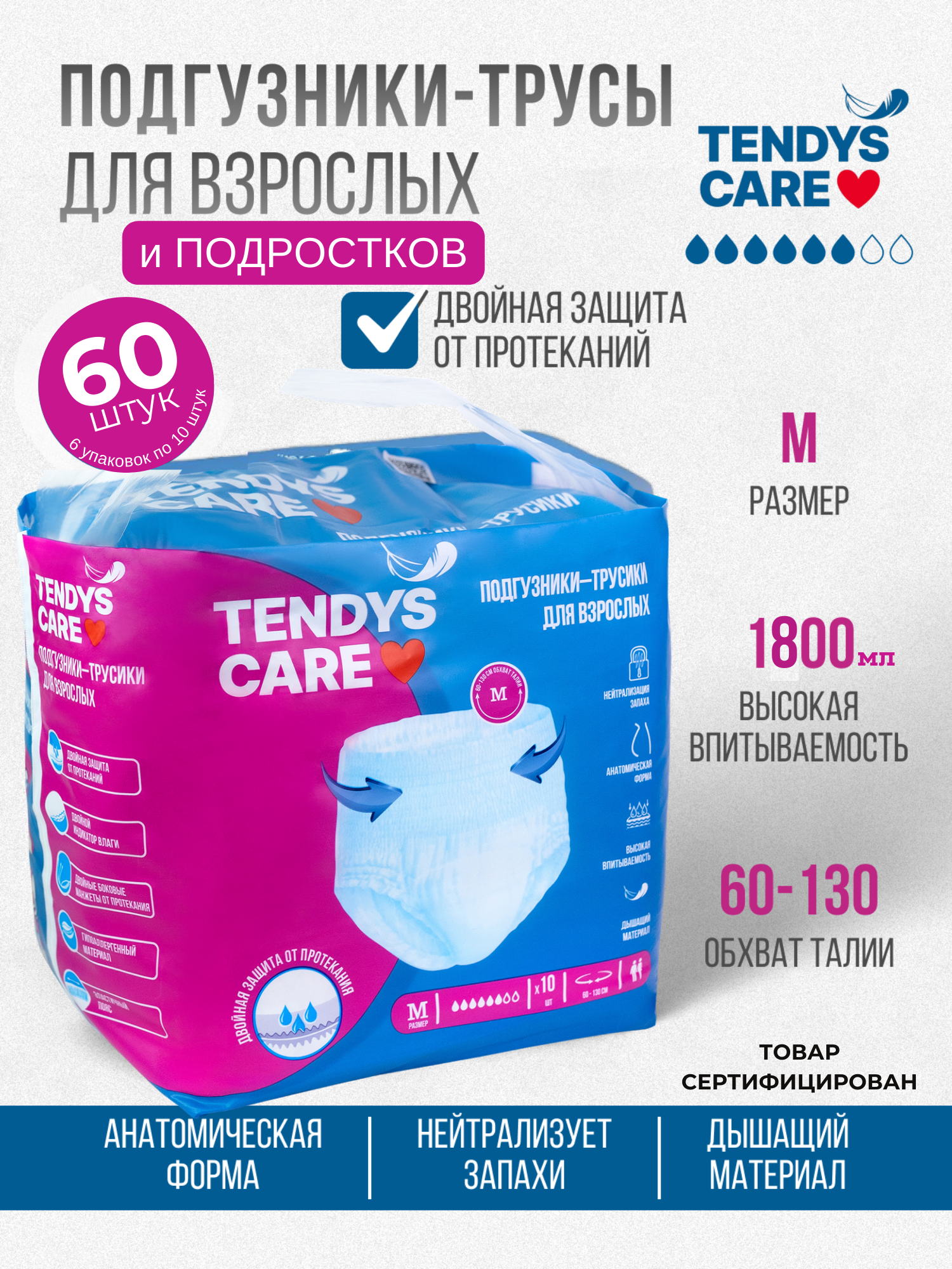 Подгузники трусы для взрослых 60 штук
