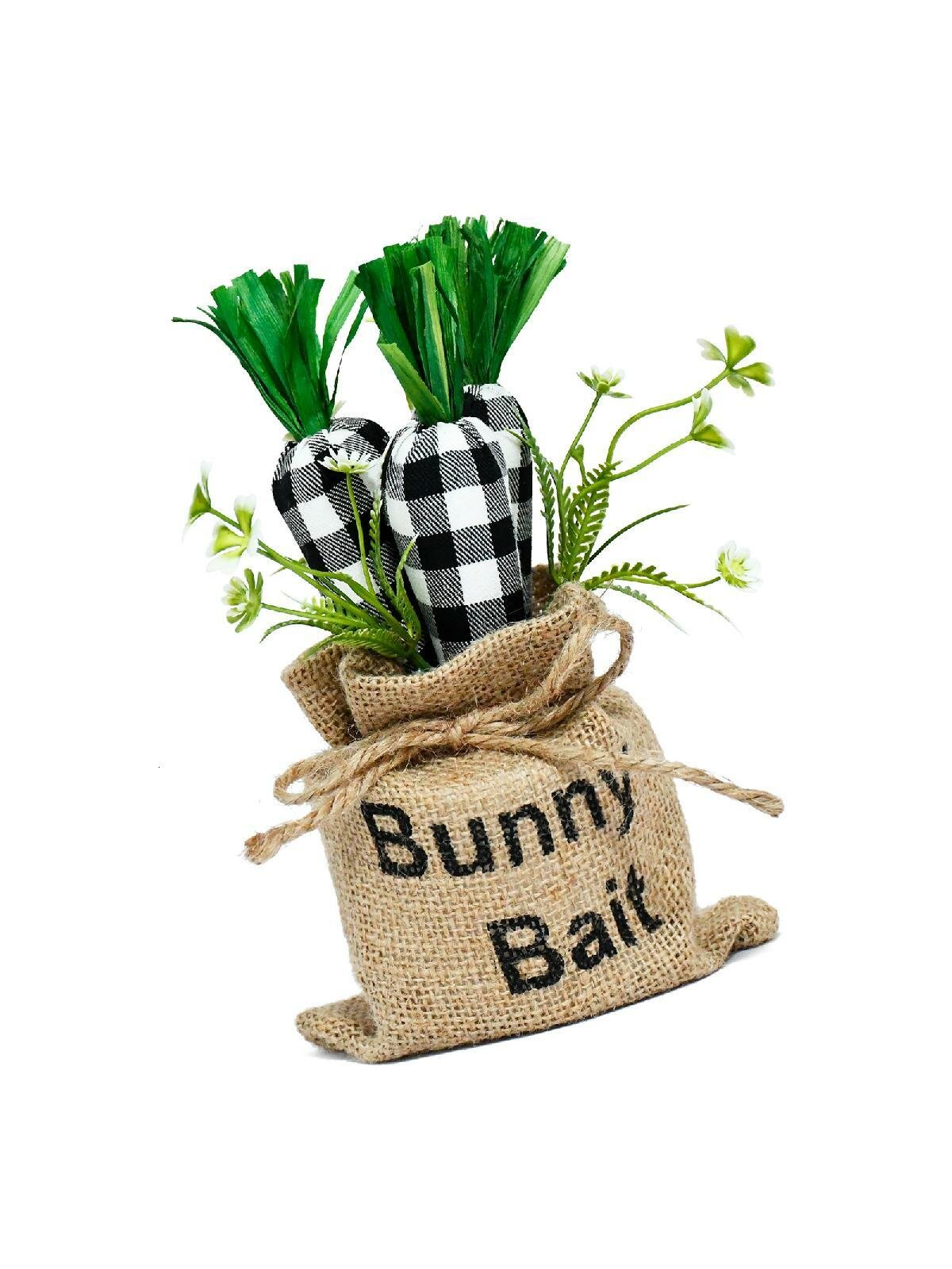 Стильные черно-белые тканевые морковные украшения с мешковиной для пасхальных декоров