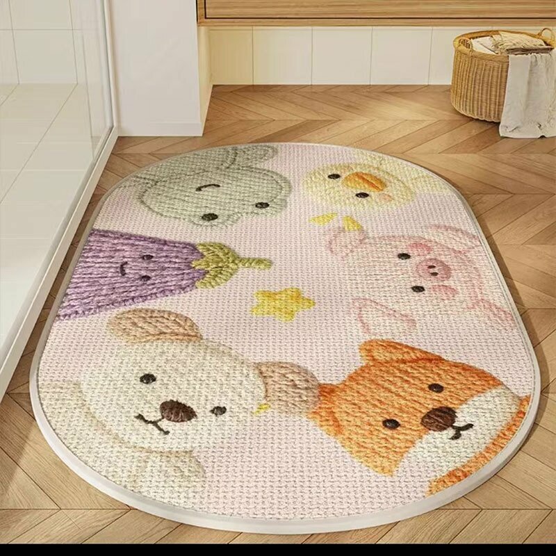 FILIGRANA Милый мультяшный коврик для ванной из льна, впитывающий льняной коврик,80 см * 140см