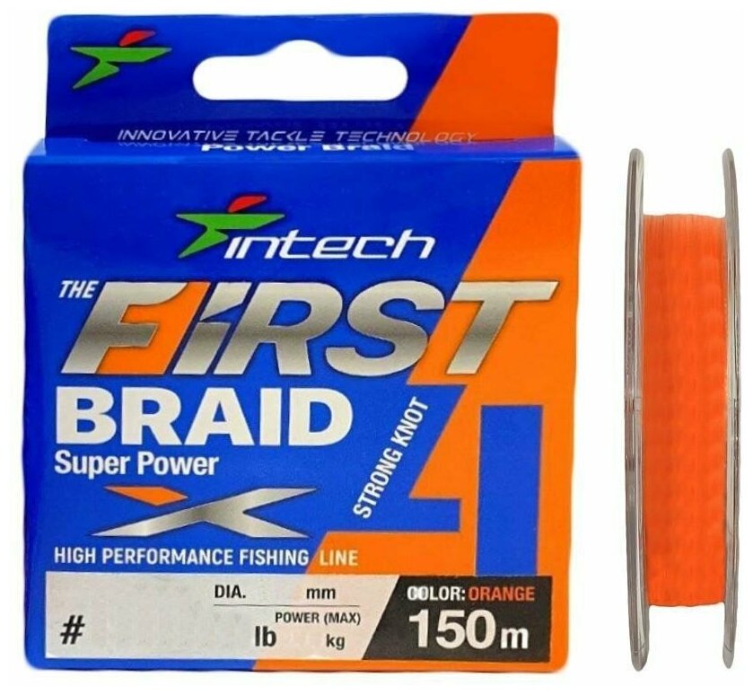 Шнур плетеный Intech First Braid X4 Orange 150m #1.2/ 1,185mm (20lb/ 9,1kg)