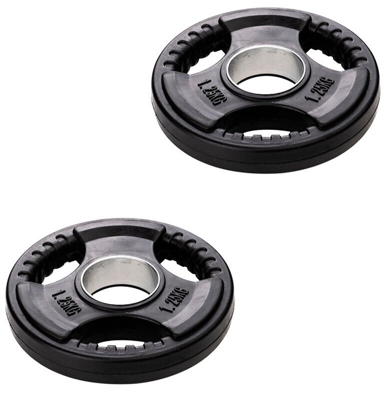 Набор черных обрезиненных дисков с 3-мя хватами Voitto 1,25 кг (2 шт), d 26