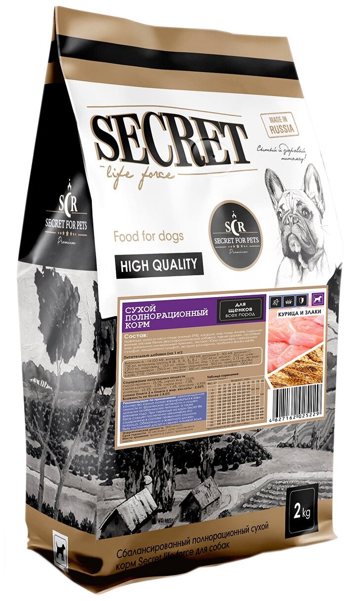 SECRET LIFE FORCE для взрослых собак маленьких пород с курицей и злаками (2 кг)
