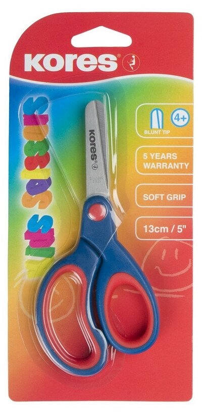 Ножницы детские Kores Softgrip 13 см с пласт. прорезин. ассимитр. ручками