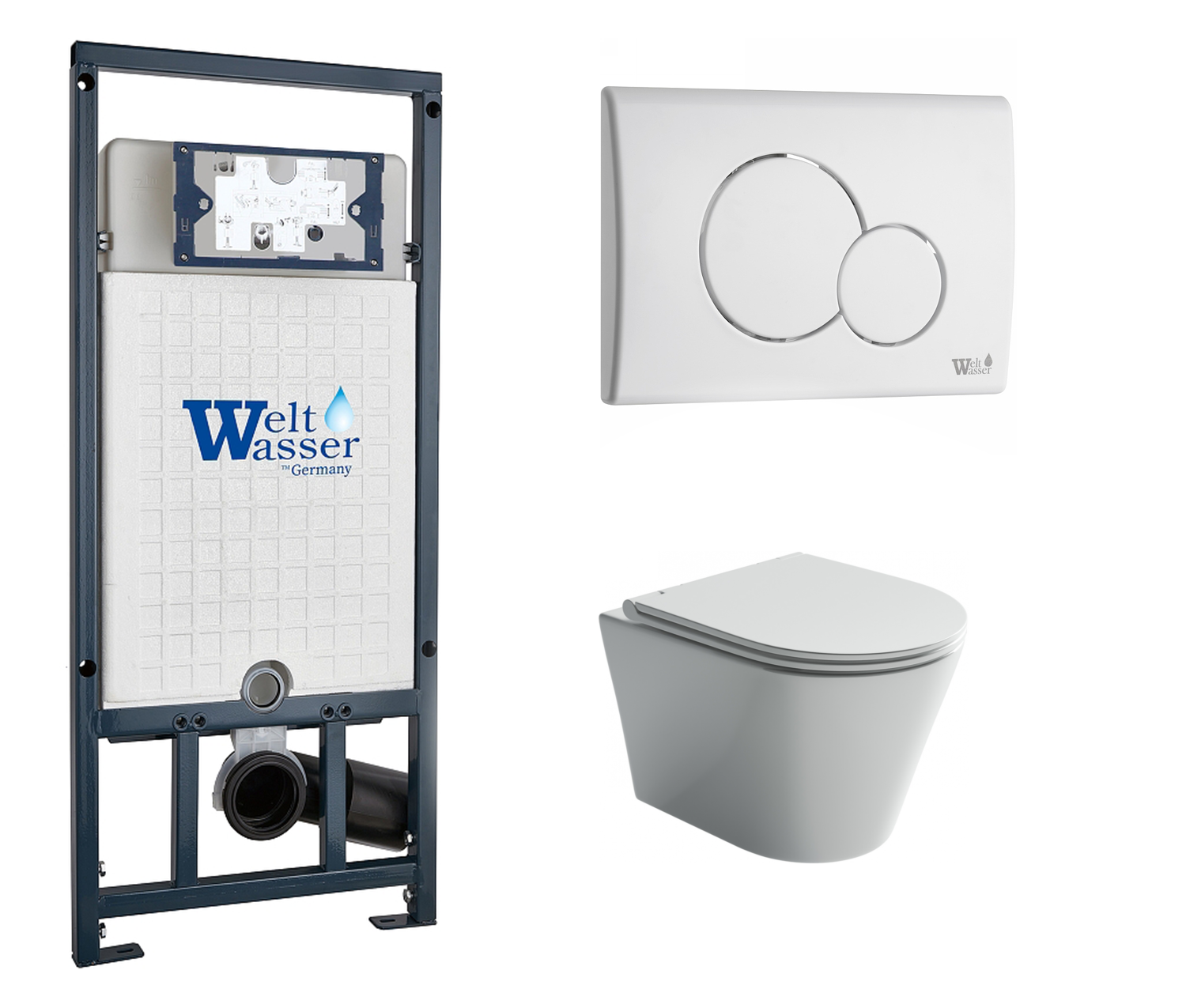 Комплект 3 в 1 инсталляция WeltWasser WW Marberg 507 + Подвесной унитаз Ceramica Nova Forma CN3011 с кнопкой белой RD 10000005949 + CN3011 + 10000010236