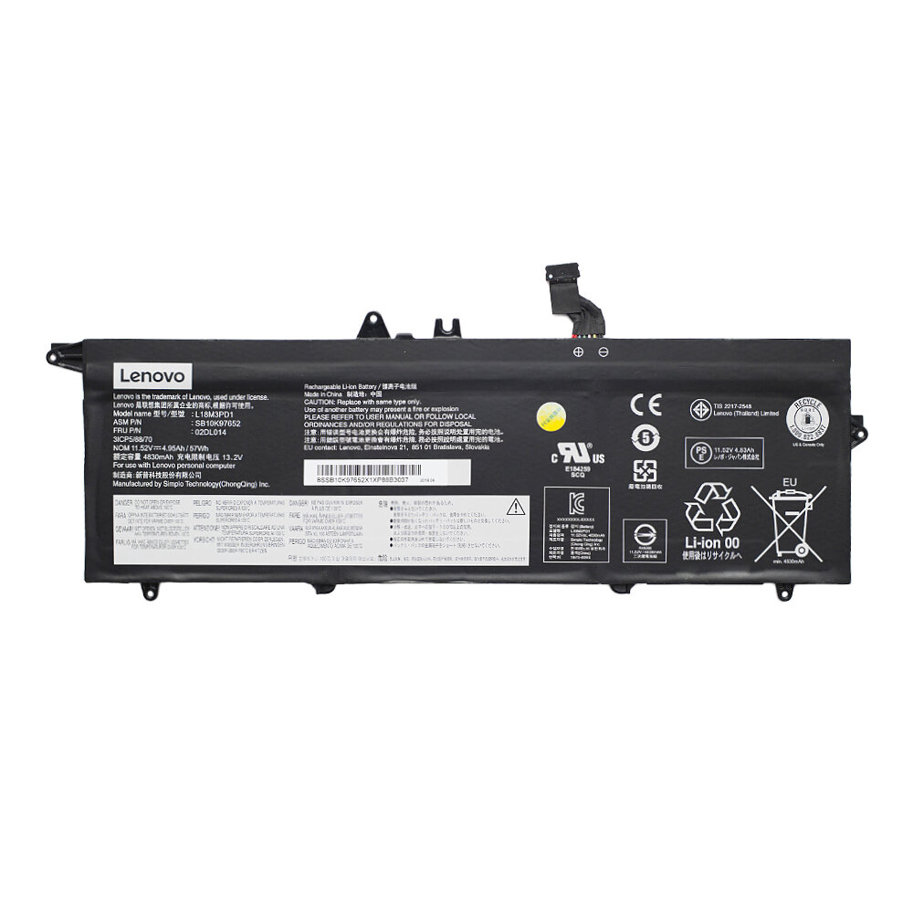 Аккумулятор для ноутбука Lenovo ThinkPad T490s / L18L3PD1 / L18M3PD1 - батарея ORG 4830mAh