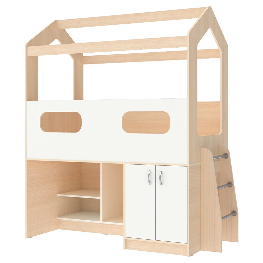 Кровать чердак ДС-12 Дуб Молочный Белый