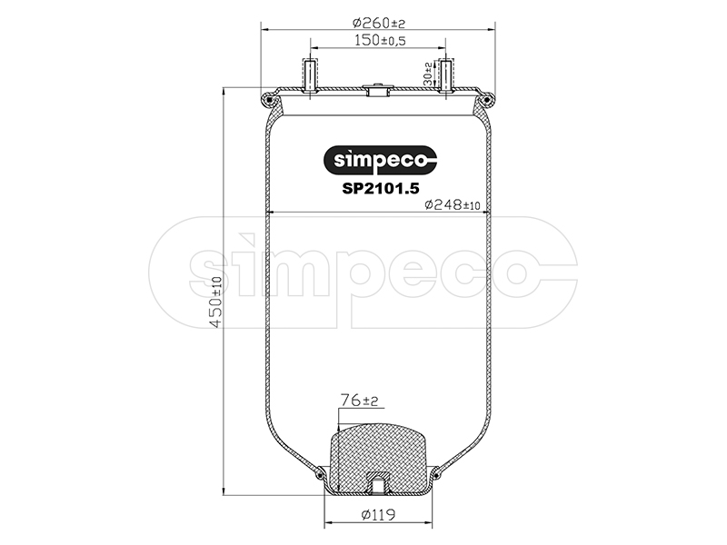 SIMPECO SP2101.5010 пневморессора (без стакана) saf о. н.4284300600 (sp2101.5010)