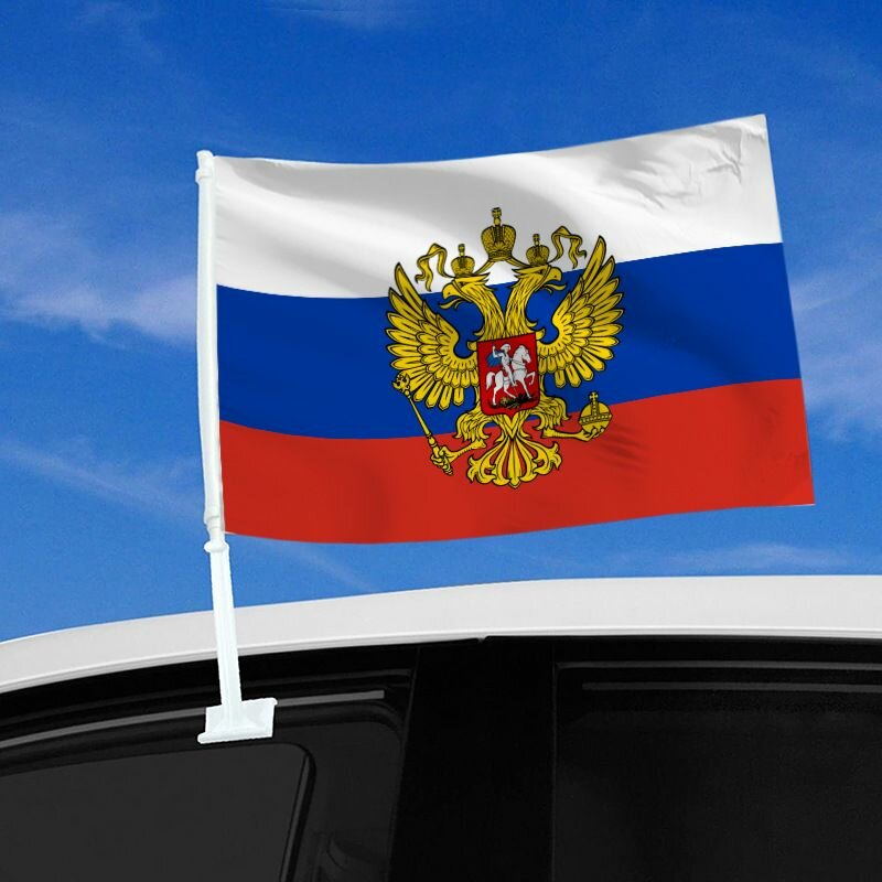 Флаг России Китобой, 30x45 см, с креплением, с гербом, синий