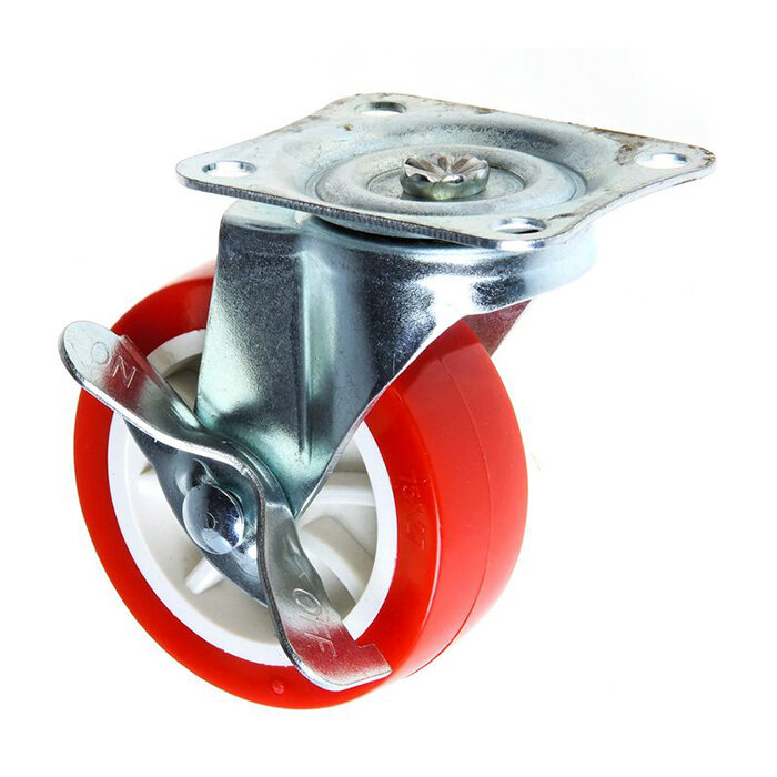 Опора колесная 75мм, красная, ПВХ, площадка поворотная со стопором (SANBERG)