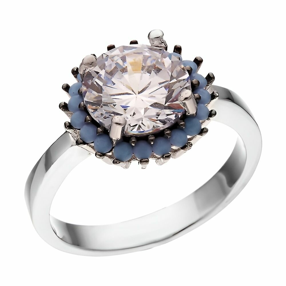 Кольцо тонкое, серебро, 925 проба, родирование, фианит