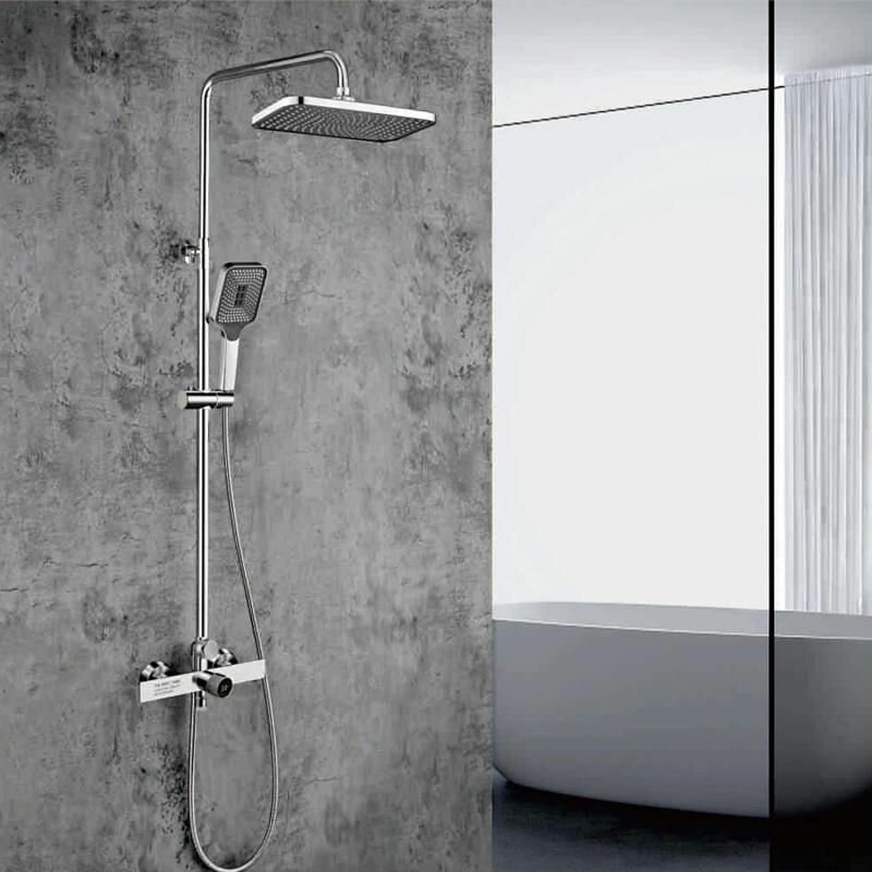 Душевая система со смесителем OUTE с дисплеем температуры воды, тропическая лейка, цвет хром