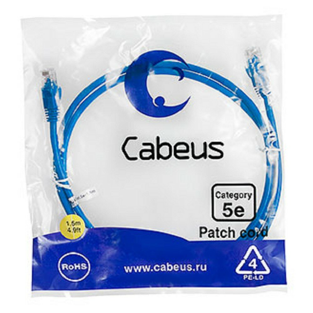 Патч-корд интернет кабель Cabeus U/ UTP cat.5e 8P8C 1.5 м Синий