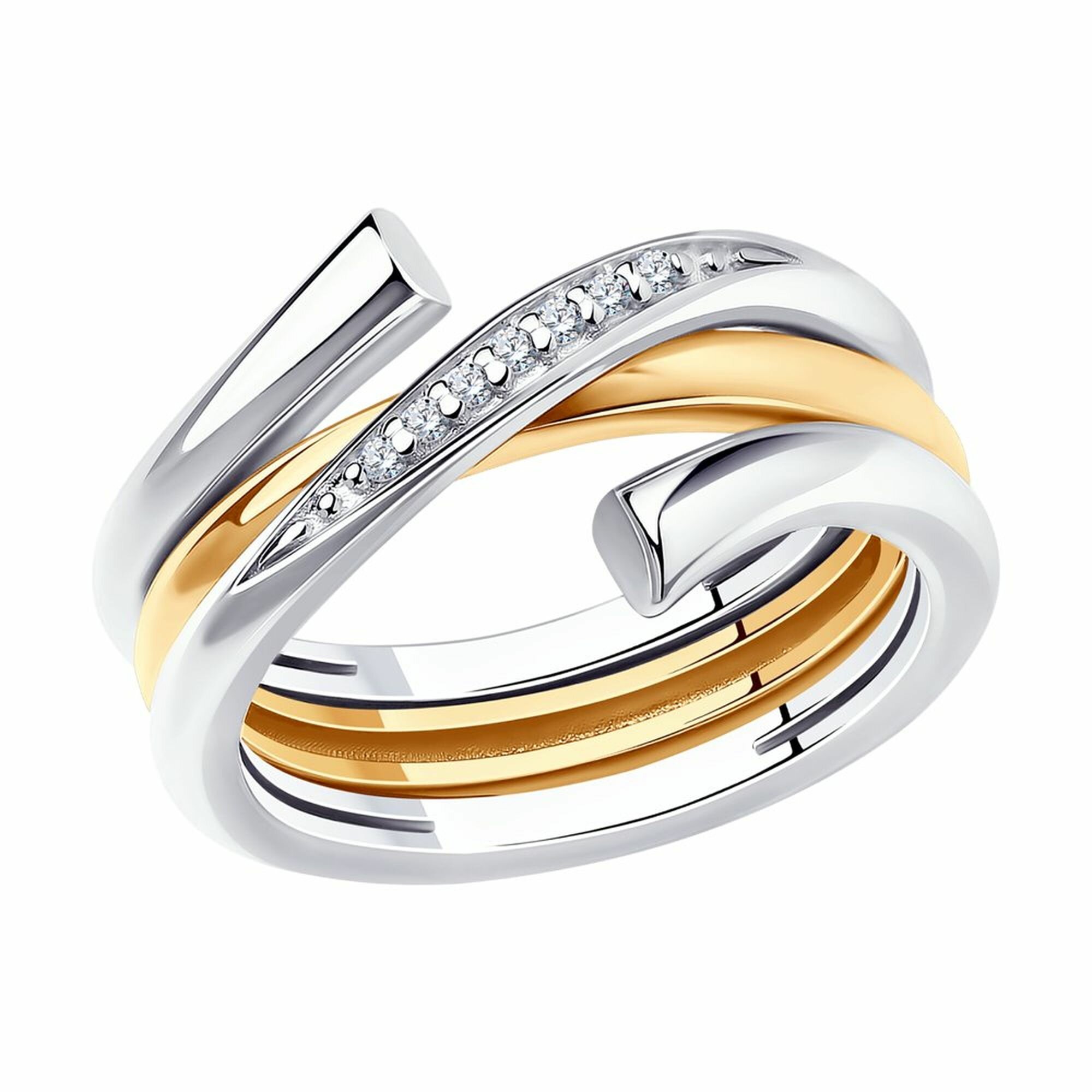 Кольцо дорожка, серебро, 925 проба, золочение, фианит