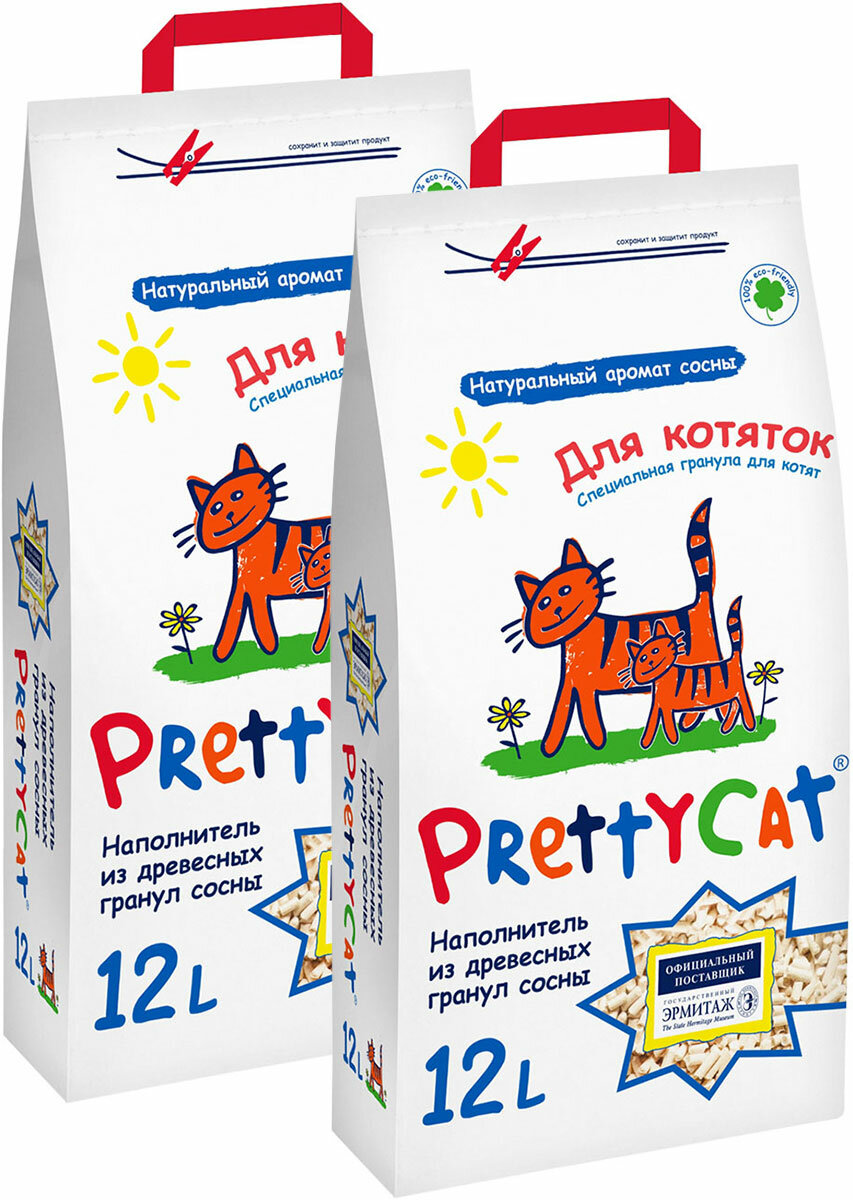 PRETTY CAT WOOD GRANULES наполнитель древесный для туалета котят (12 + 12 л)