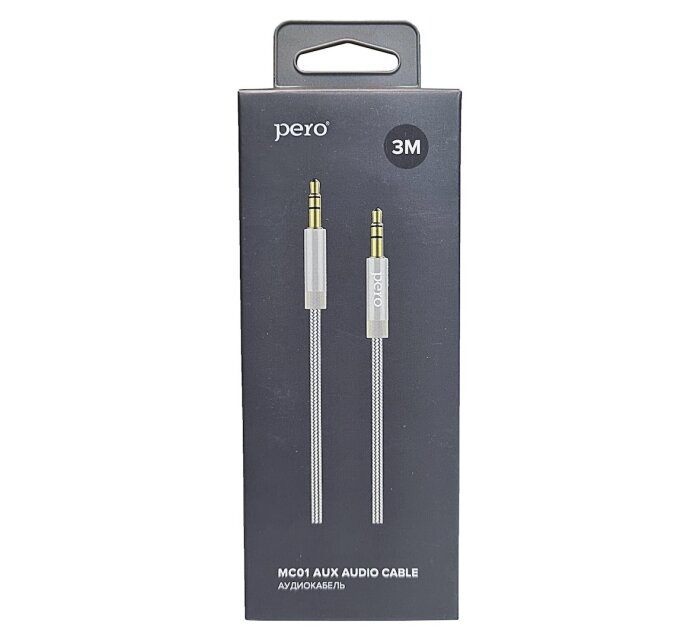 Аудиокабель PERO MC01 2xJack 3.5mm 3м серебристый