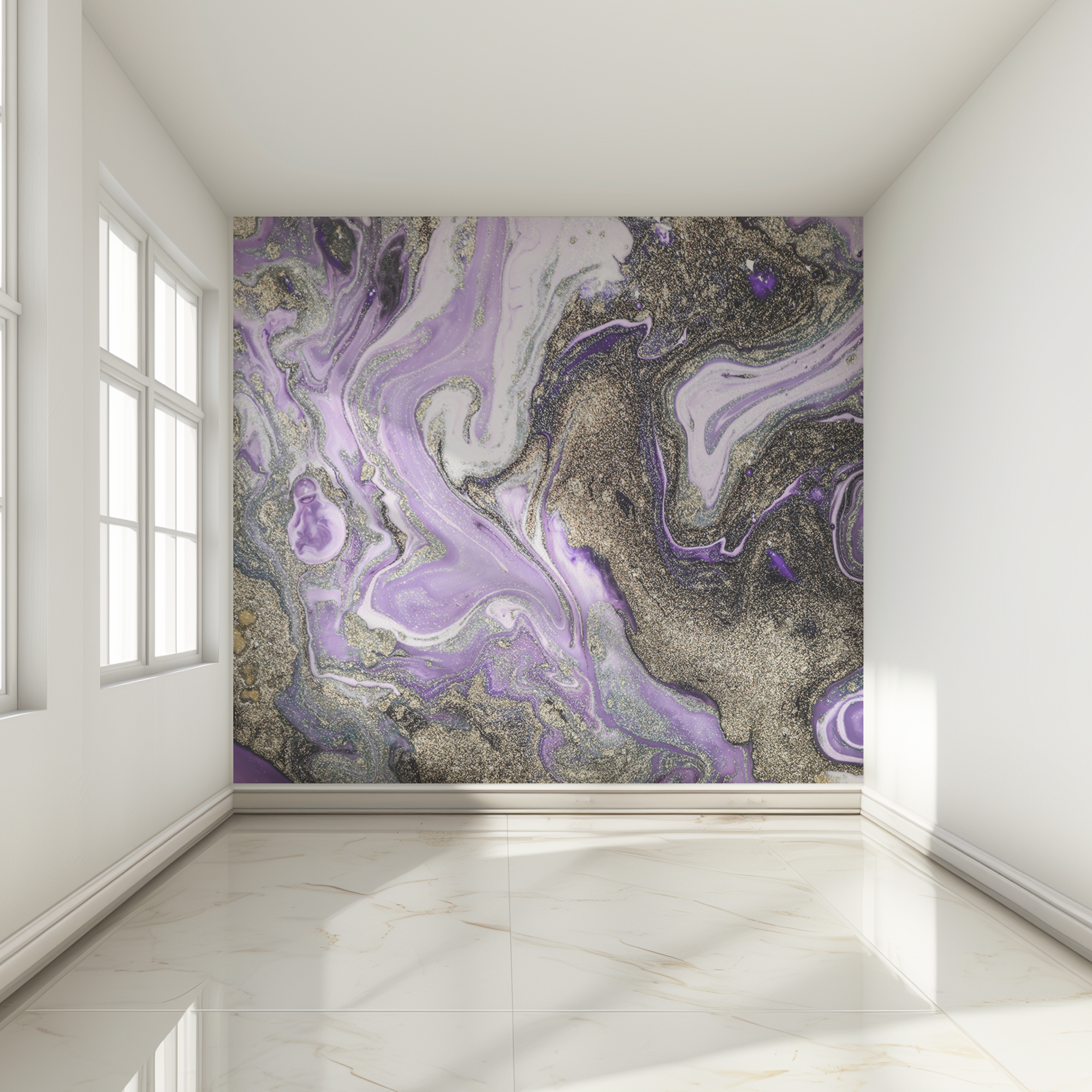 Фотообои 3д на стену "Абстракция фиолет", флизелиновые 300х270 см на кухню, спальню, зал