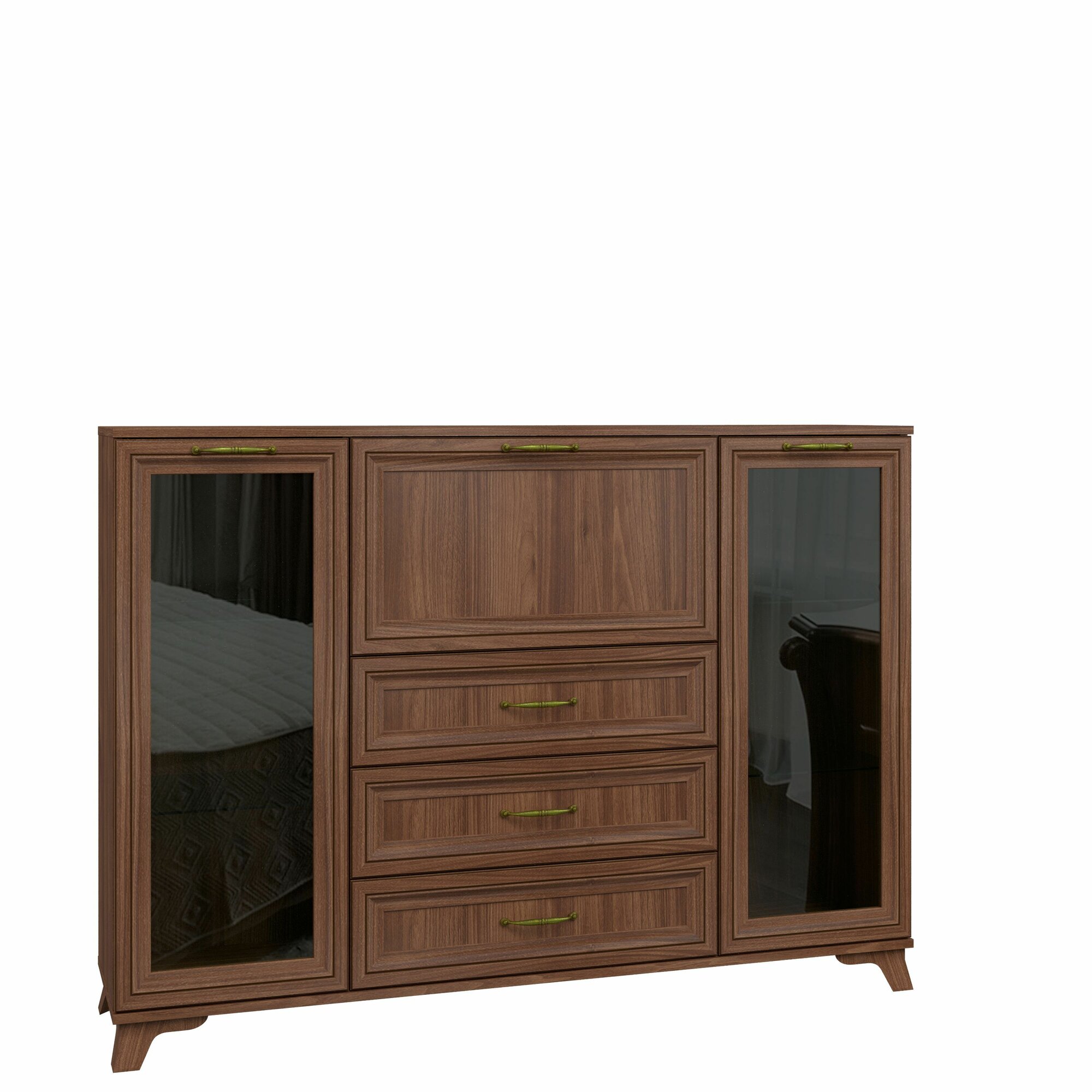 Тумба для гостиной со стеклом большая Мирелла Орех селект (Атмосфера)