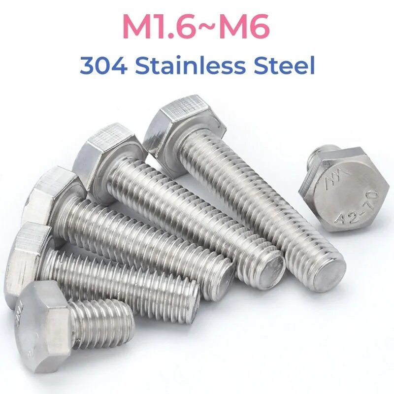 Болты с шестигранной головкой из нержавеющей стали M1.6 M2 M2.5 M3 M4 M5 M6 M4-10pcs, 16 мм