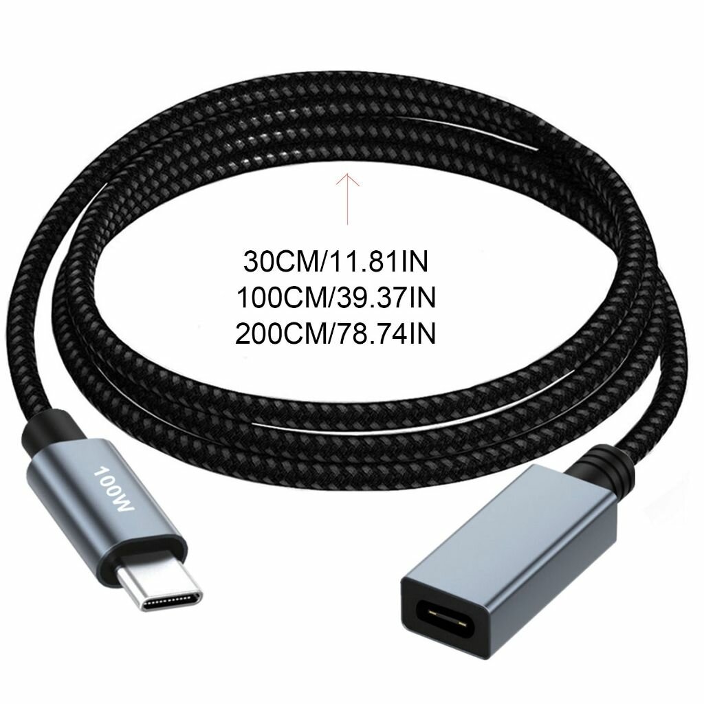 USB-концентратор, Прямой кабель TYPE C мужской-женский 100W - 1 м, 1 шт