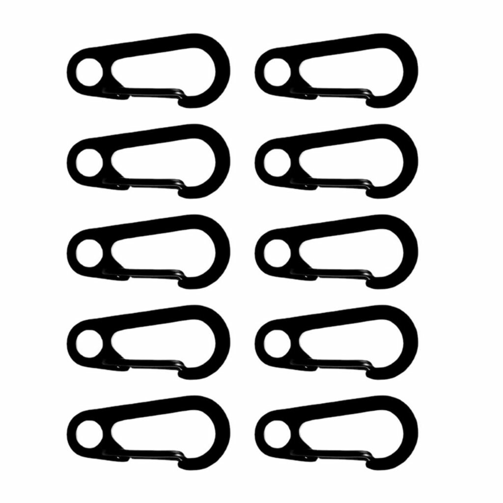 Карабин вспомогательный, D-образный карабин из нержавеющей стали с кольцом для ключей - средний, черный, 10 штук