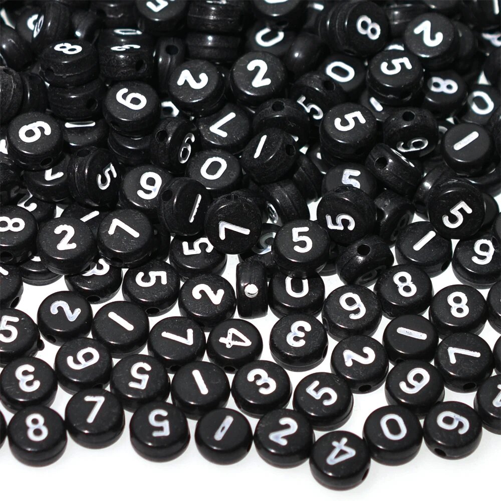 Акриловые бусины белые буквы цифры 7 мм 500 шт Черный, 100Pcs, 2