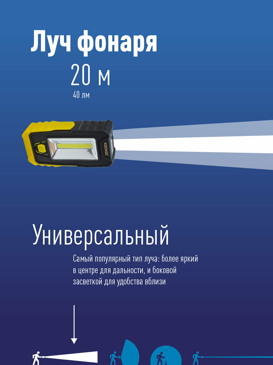 Фонарь-светильник Космос 5 Вт, COB, 4 белых светодиода, 3 батарейки ААА, 180 Лм